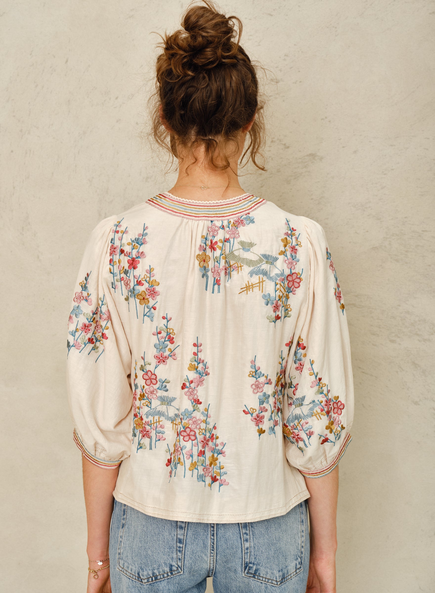 Emi Embroidered Jacket in Ecru/Pastel – Frolic Boutique